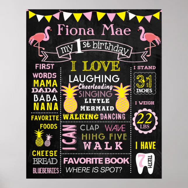 16x20" Flamingo Pineapples Birthday sign board | Zazzle