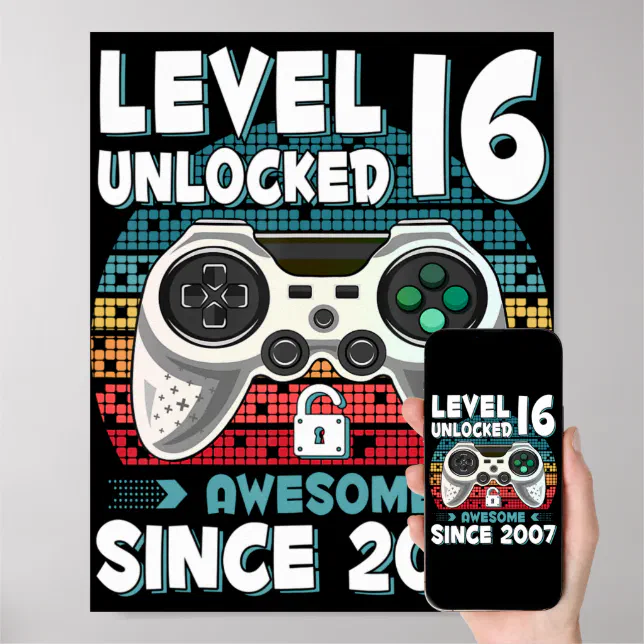 16yr BDay Son Boy Fun Gamer 16th 16 Year Old Birth Poster | Zazzle