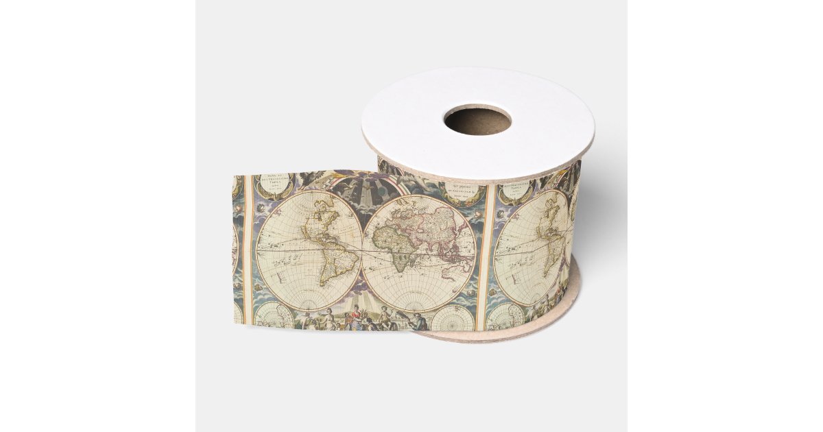 1702 A new map of the world Grosgrain Ribbon | Zazzle