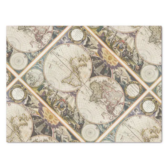 1702 A new map of the world Tissue Paper | Zazzle