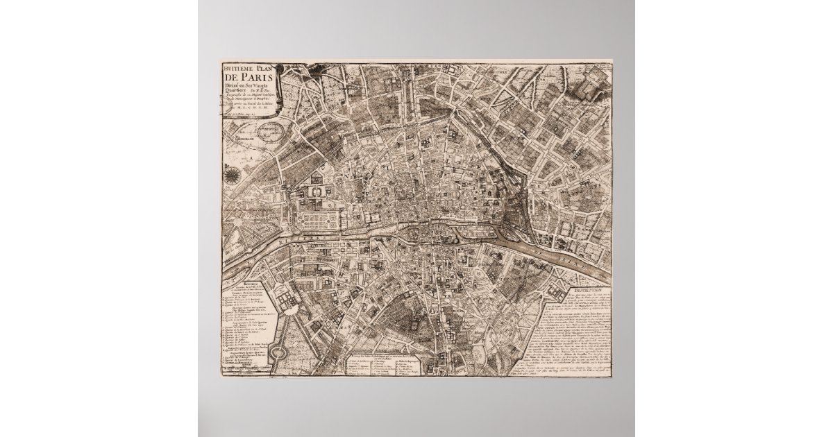 1705 Map of Paris, France Poster | Zazzle