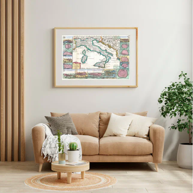 1706 de la Feuille Map of Italy Poster | Zazzle