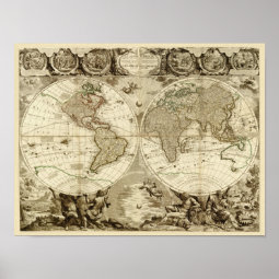 1708 World Map by Jean Baptiste Nolin Poster | Zazzle