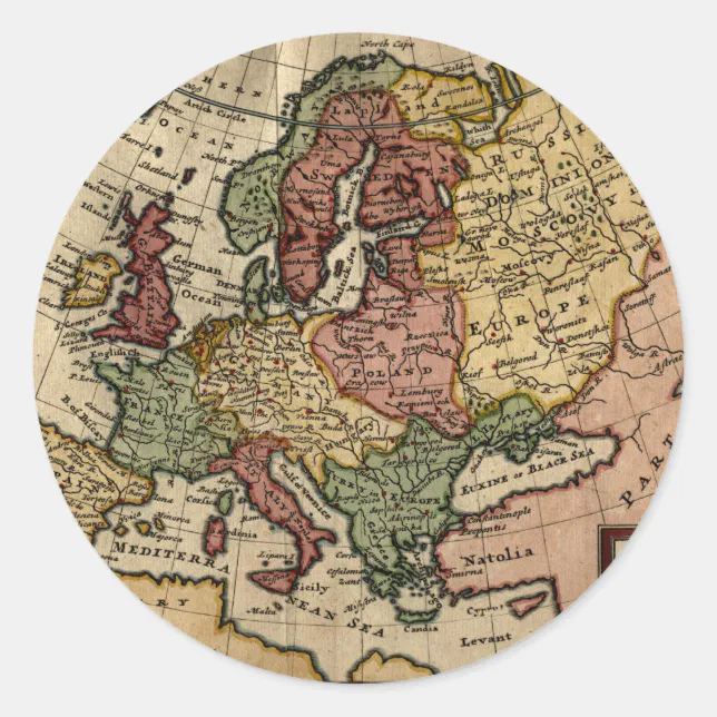 1721 Map of Europe Classic Round Sticker | Zazzle