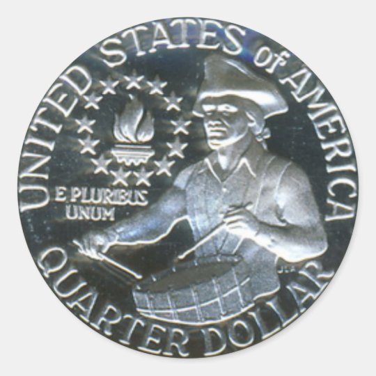 1776-1976 Bicentennial Drummer Boy Quarter Dollar Classic Round Sticker ...