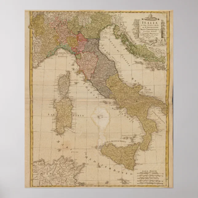 1790 Map of Italy Poster | Zazzle