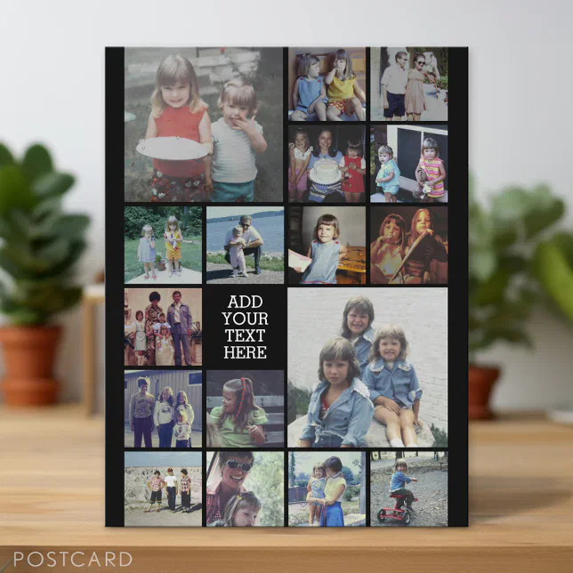 17 Photo Collage and Text - Can Edit Black Postcard | Zazzle