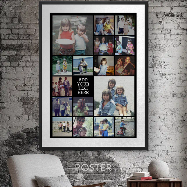 17 Photo Collage and Text - Can Edit Black Poster | Zazzle