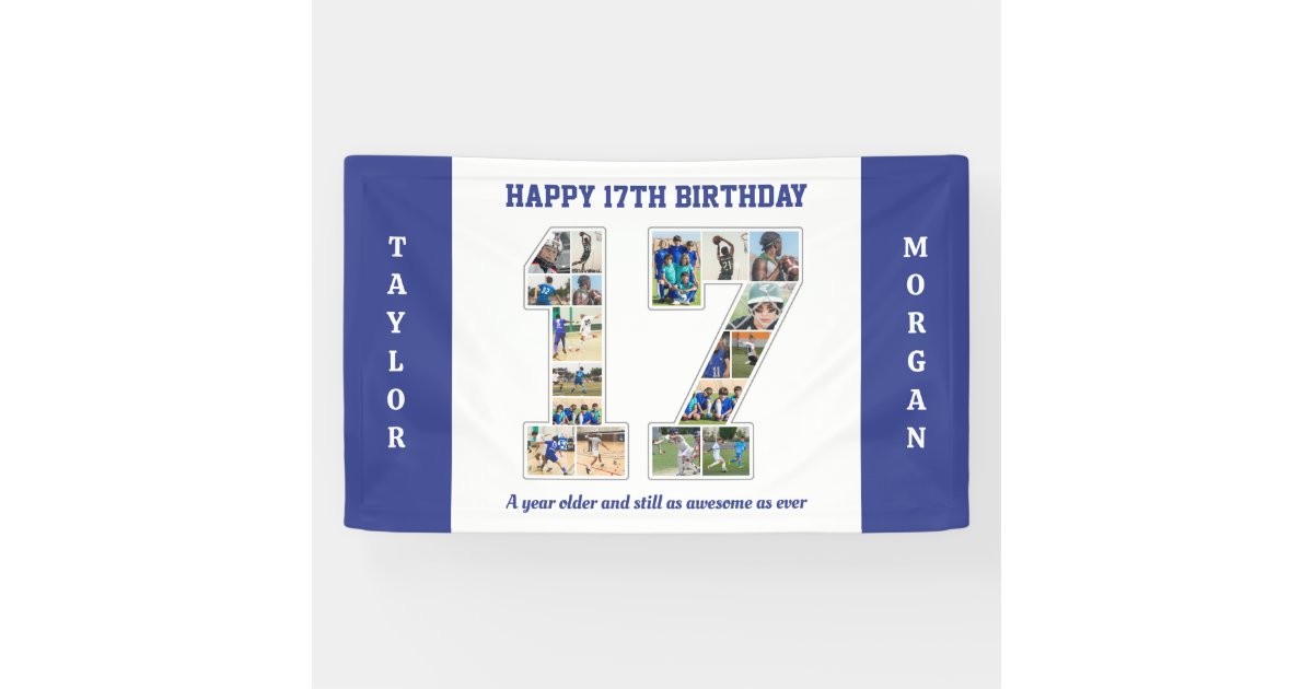 17th Birthday Anniversary Number 17 Photo Collage Banner | Zazzle