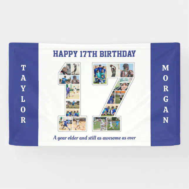 17th Birthday Anniversary Number 17 Photo Collage Banner | Zazzle