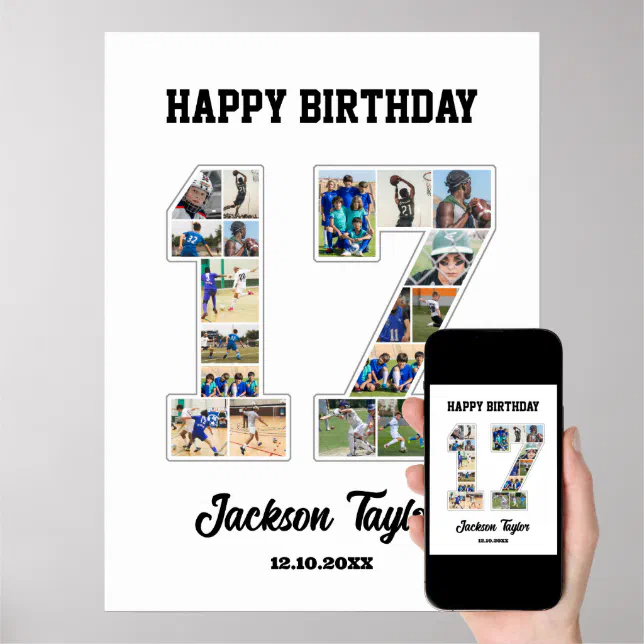 17th Birthday Anniversary Number 17 Photo Collage Poster | Zazzle