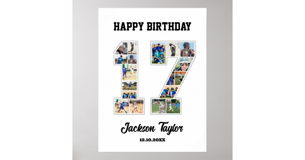 17th Birthday Anniversary Number 17 Photo Collage Poster | Zazzle