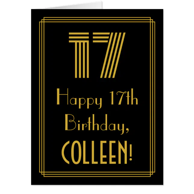 17th Birthday: Art Deco Inspired Look “17” + Name Card | Zazzle