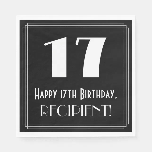 17th Birthday ~ Art Deco Inspired Look "17", Name Napkins | Zazzle