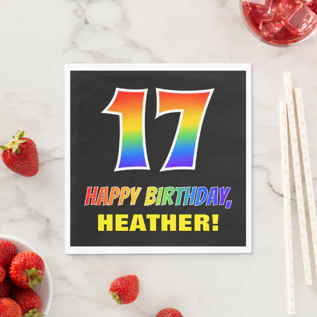 17th Birthday: Bold, Fun, Simple, Rainbow 17 Napkins | Zazzle
