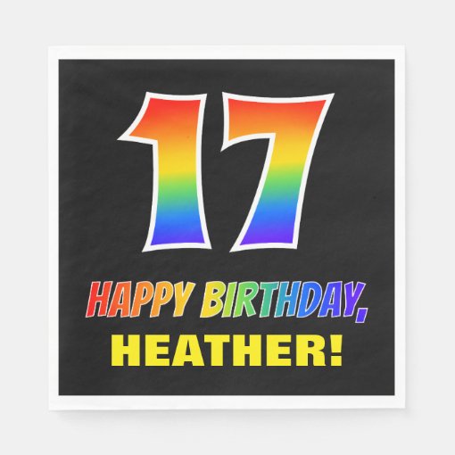 17th Birthday: Bold, Fun, Simple, Rainbow 17 Napkins | Zazzle