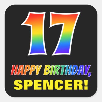 17th Birthday: Bold, Fun, Simple, Rainbow 17 Square Sticker | Zazzle