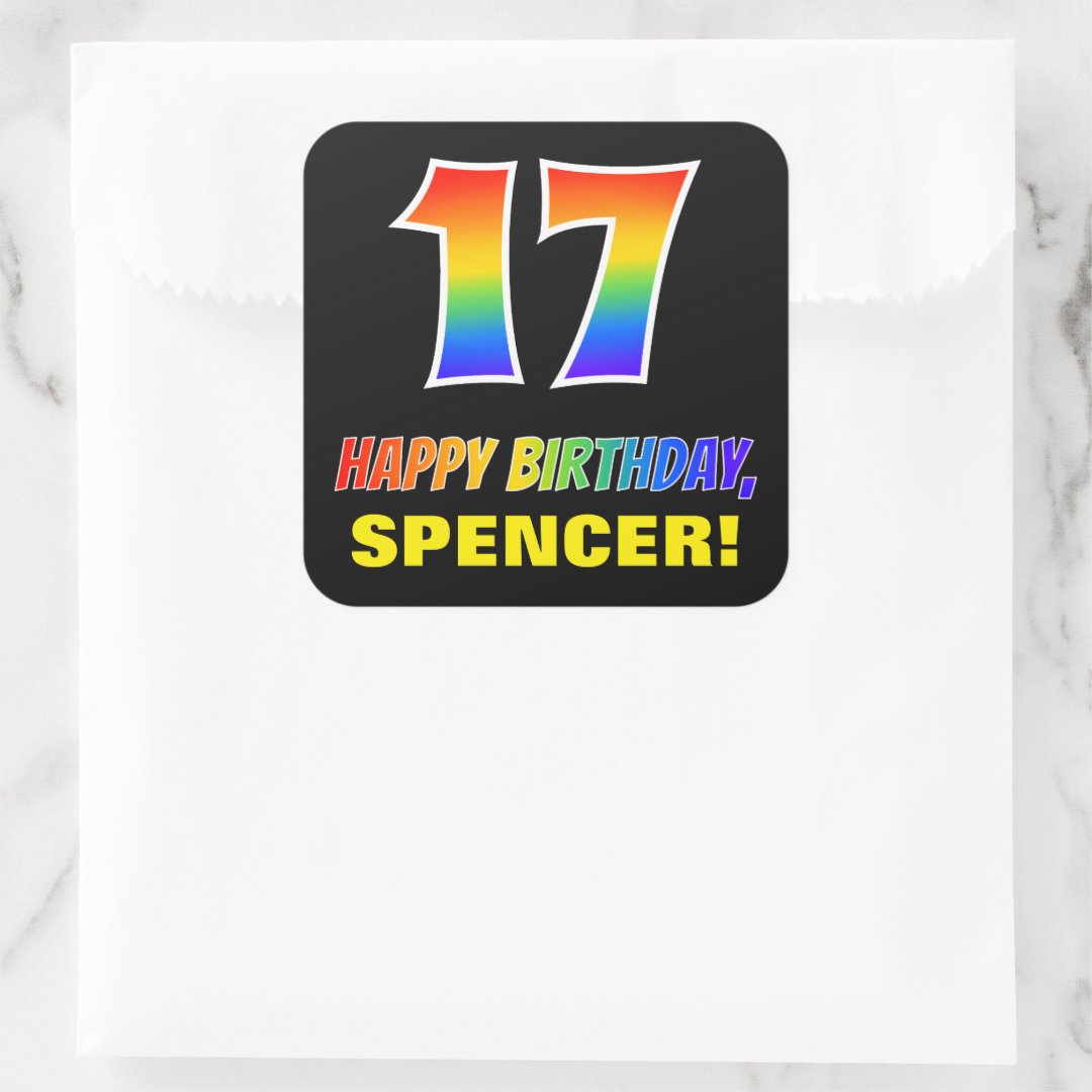 17th Birthday: Bold, Fun, Simple, Rainbow 17 Square Sticker | Zazzle