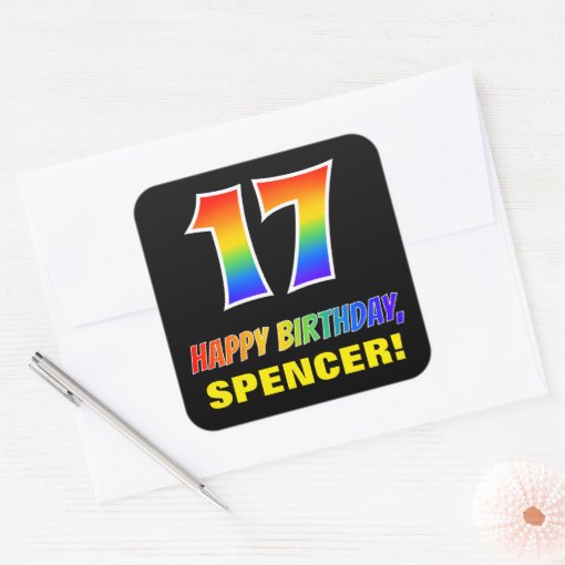 17th Birthday: Bold, Fun, Simple, Rainbow 17 Square Sticker | Zazzle