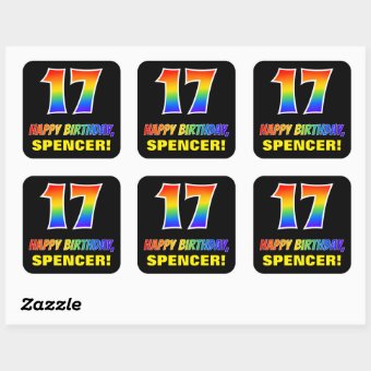 17th Birthday: Bold, Fun, Simple, Rainbow 17 Square Sticker | Zazzle