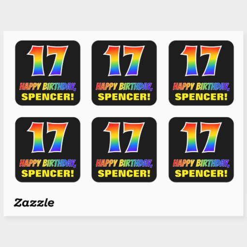 17th Birthday: Bold, Fun, Simple, Rainbow 17 Square Sticker | Zazzle