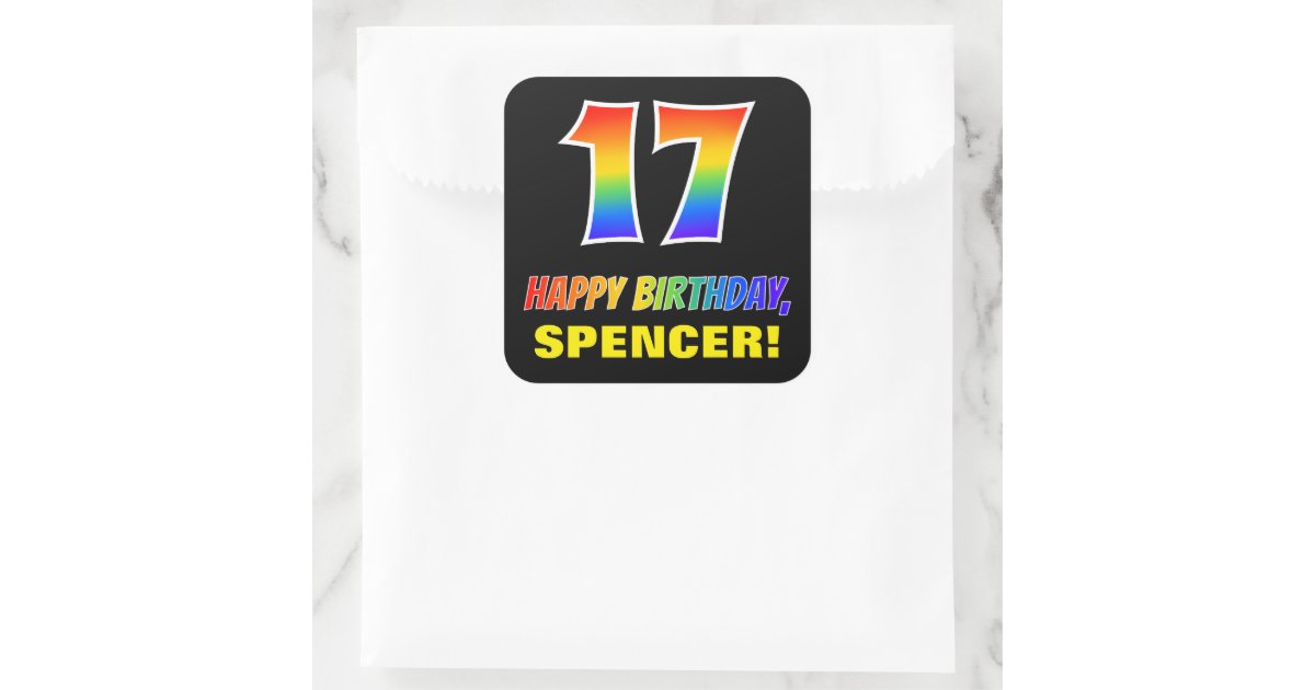 17th Birthday: Bold, Fun, Simple, Rainbow 17 Square Sticker | Zazzle