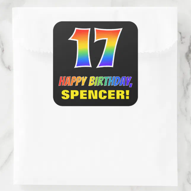 17th Birthday: Bold, Fun, Simple, Rainbow 17 Square Sticker | Zazzle