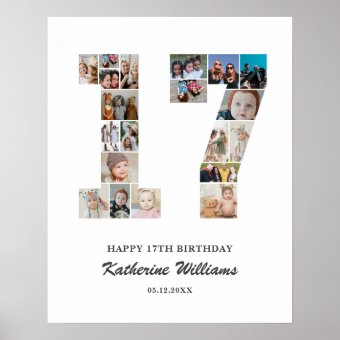 17th Birthday Number 17 Custom Photo Collage Poster | Zazzle