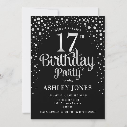 17th Birthday Party - Black & Silver Invitation | Zazzle.com