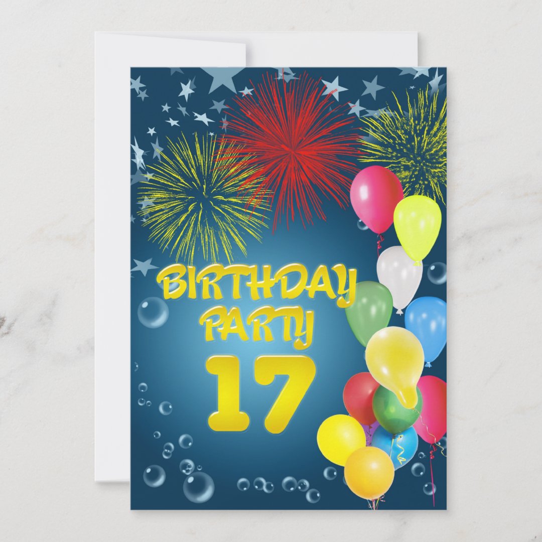 17th Birthday party Invitation with balloons | Zazzle