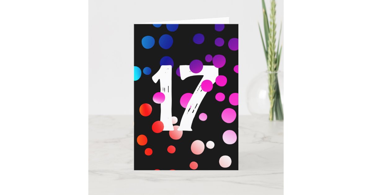 17th Birthday Rainbow Dots on Black Card | Zazzle