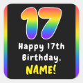 17th Birthday: Rainbow Spectrum # 17, Custom Name Square Sticker | Zazzle