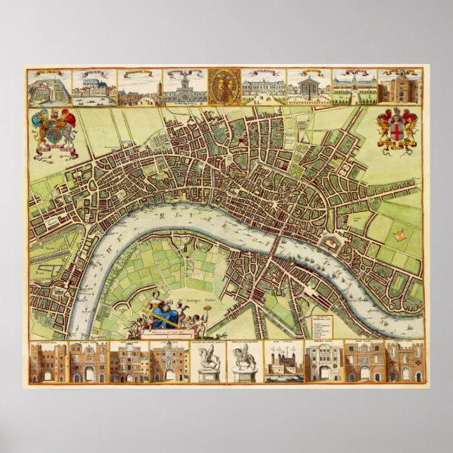 17th Century Map of London England by W. Hollar Poster | Zazzle