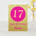 17th Happy Birthday Hot Pink and Gold Glitter Card | Zazzle