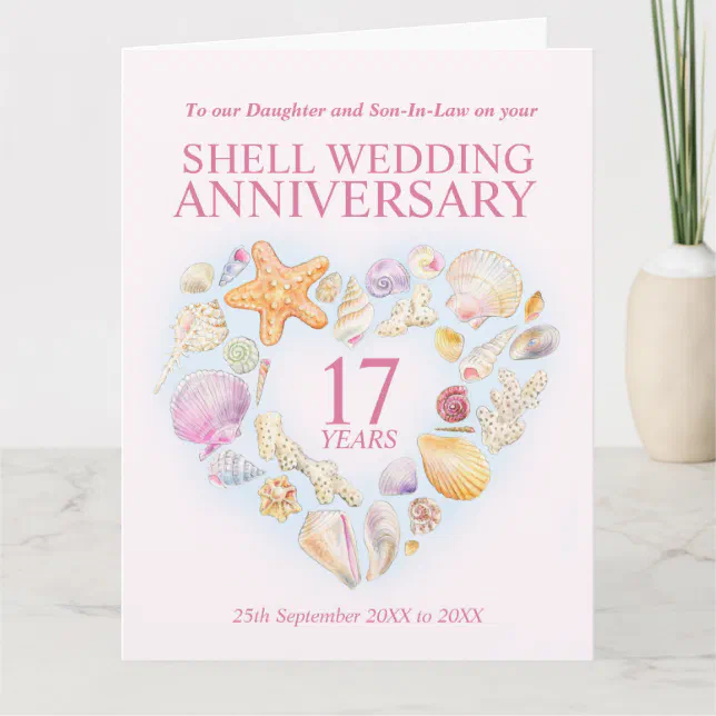 17th shell anniversary watercolor Daughter Card | Zazzle