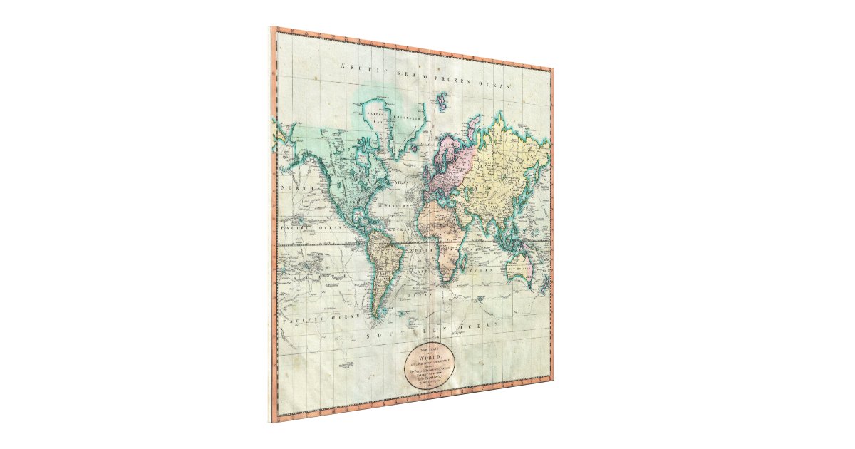 1801 Cary Map of the World on Mercator Projection Canvas Print | Zazzle