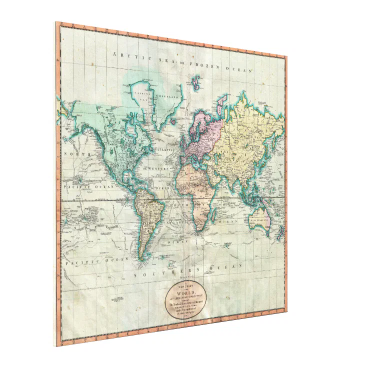 1801 Cary Map of the World on Mercator Projection Canvas Print | Zazzle