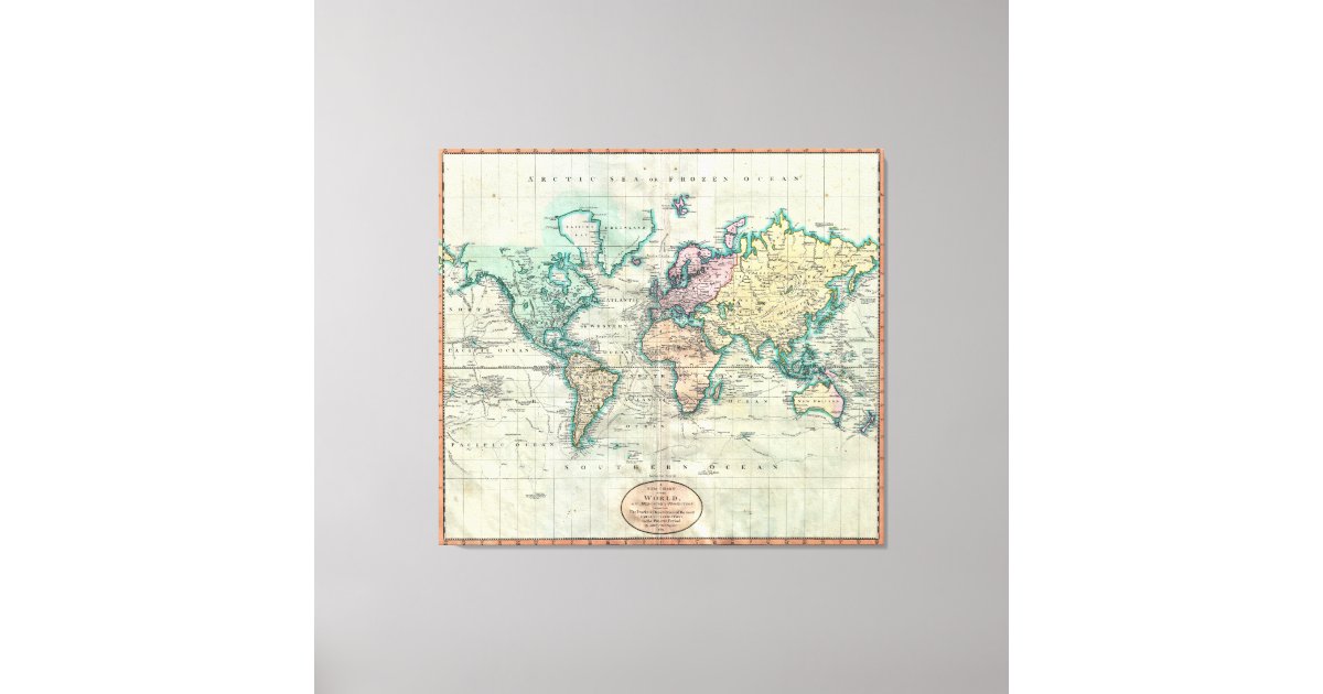 1801 Cary Map of the World on Mercator Projection Canvas Print | Zazzle
