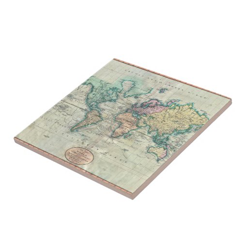1801 Cary Map of the World on Mercator Projection Tile | Zazzle