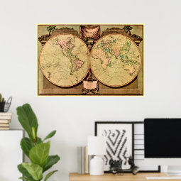 1808 Captain Cook's double-hemisphere World Map Poster | Zazzle