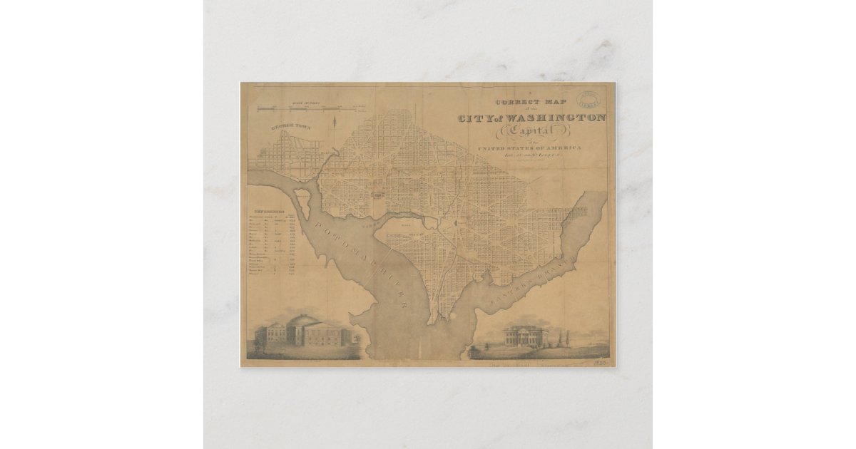 1820 Vintage Washington DC Map Postcard | Zazzle
