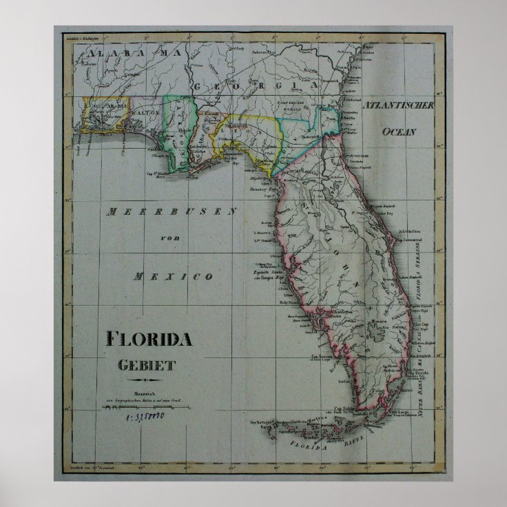 1823 Florida Map Poster | Zazzle