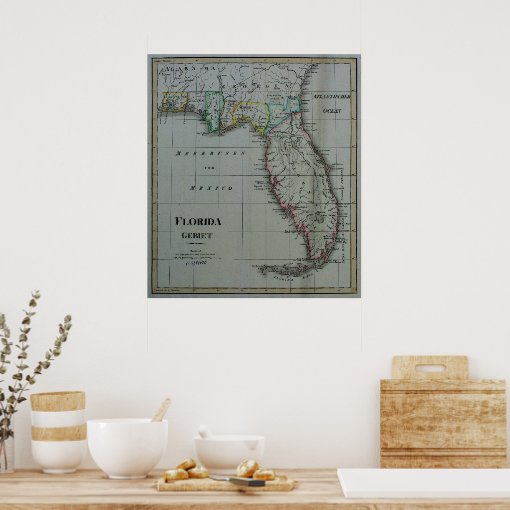 1823 Florida Map Poster | Zazzle