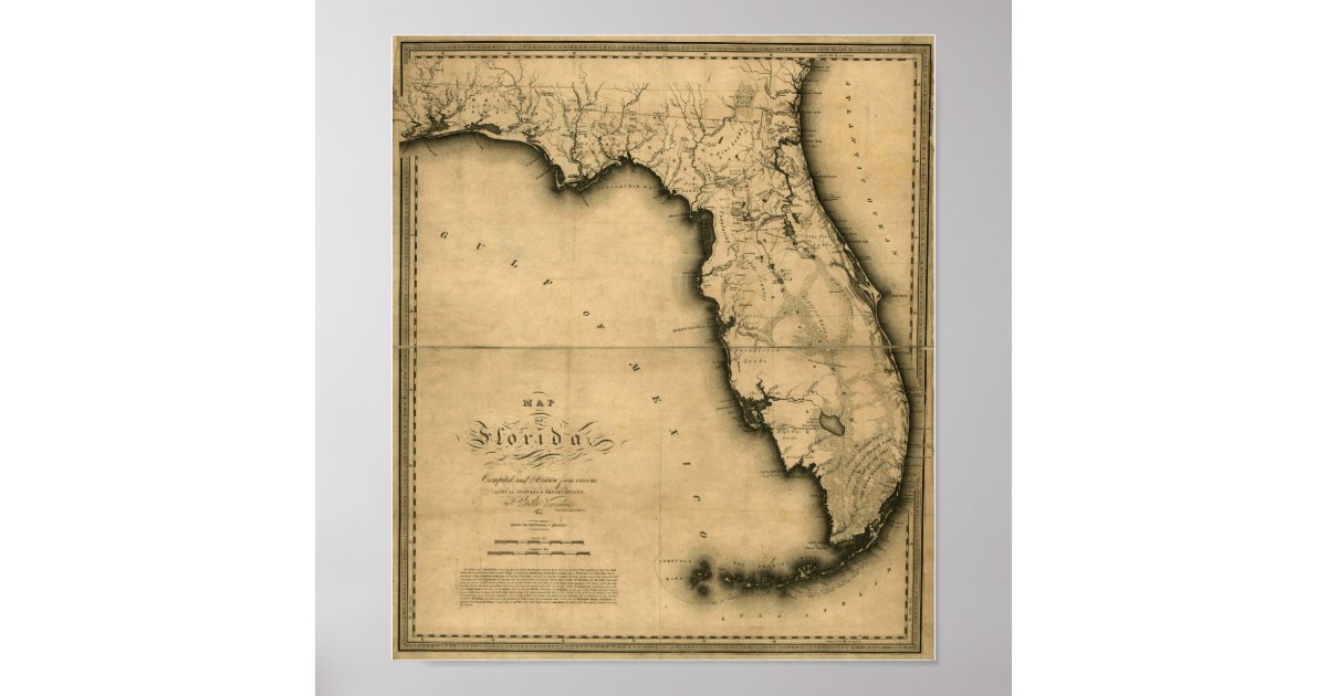 1823 Map of Florida Poster | Zazzle