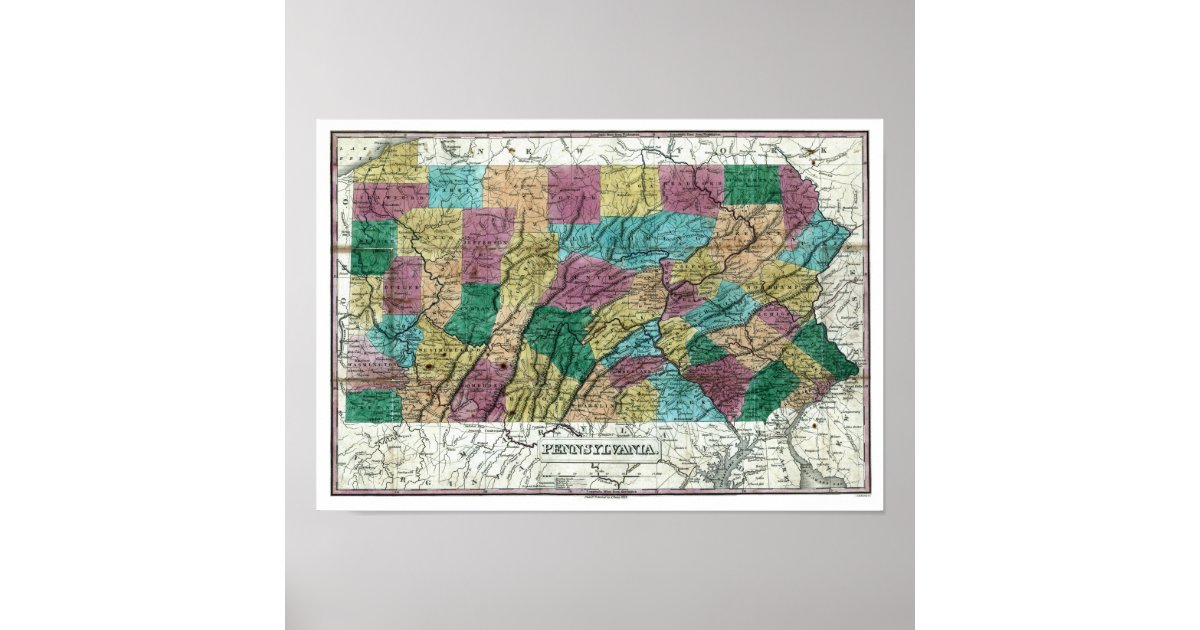 1829 Pennsylvania Map Poster | Zazzle