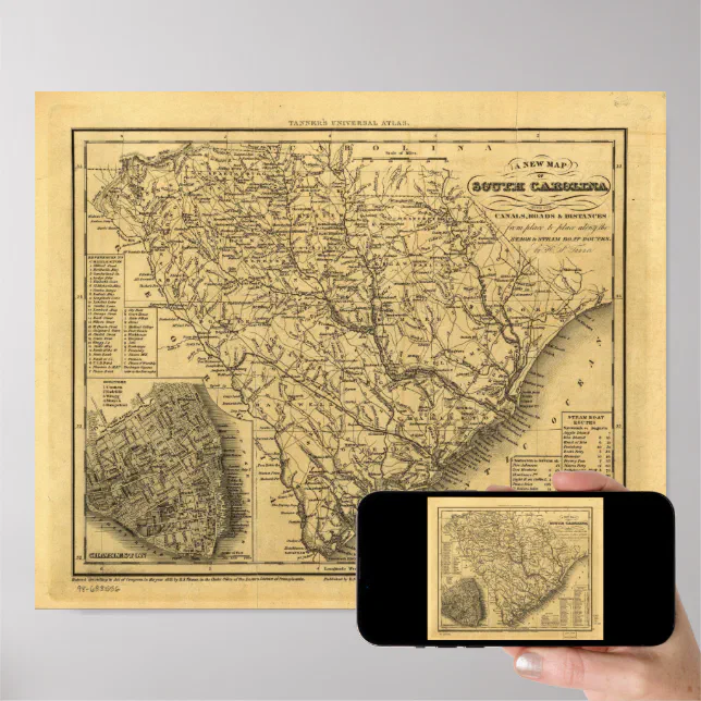 1833 Rail & Ship Routes Map of South Carolina Poster | Zazzle