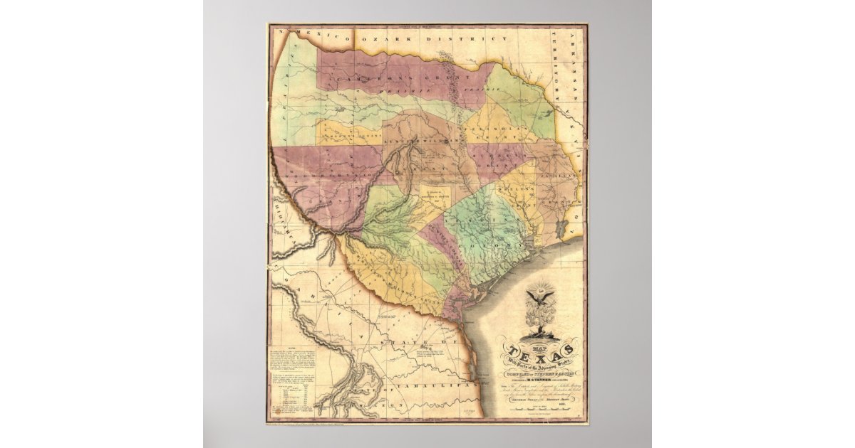 1837 Map of the Republic of Texas Poster | Zazzle