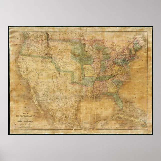 1839 David H. Burr Wall Map of the United States Poster | Zazzle