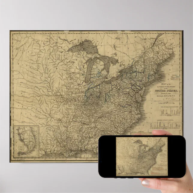 1840 Map of the Canals & Railroads of the USA Poster | Zazzle