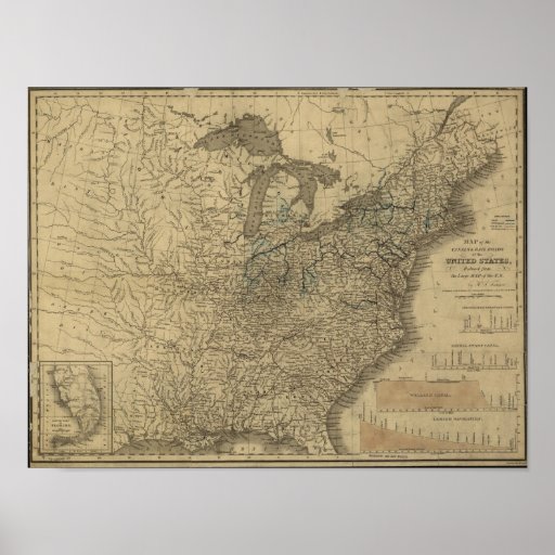 1840 Map of the Canals & Railroads of the USA Poster | Zazzle